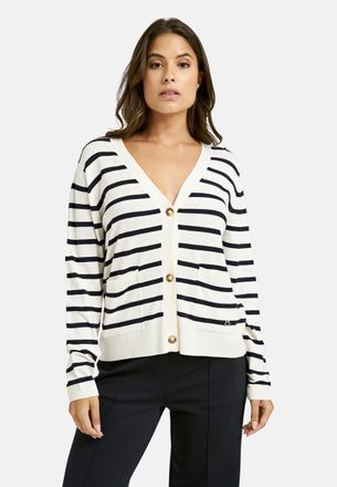 Smith & Soul Strickjacke SMITH & SOUL, Damen, Gr. XL, marine print, Feinstrick, Obermaterial: 80% Viskose, 20% Polyamid, gestreift, h&uuml;ftlang, tiefer V-Ausschnitt, 