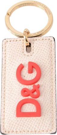 Dolce & Gabbana Femme, Accessoires, Beige, Taille: ONE Size Porte-cl&eacute;s en cuir de veau