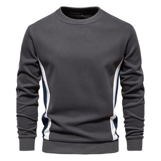 Generic T-shirt de sport d&eacute;contract&eacute; pour homme avec col rond et manches longues, gris, XXL