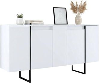 Dmora Sideboard Betel 160x35x80 cm Wei&szlig; 4 Regale, 8 F&auml;cher
