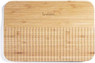 Trebonn Wave Chop & Slide Small, Geformtes Bambus-Schneidebrett zum leichteren Schneiden, mit Rille zum Auffangen von Lebensmitteln 30 x 20 cm