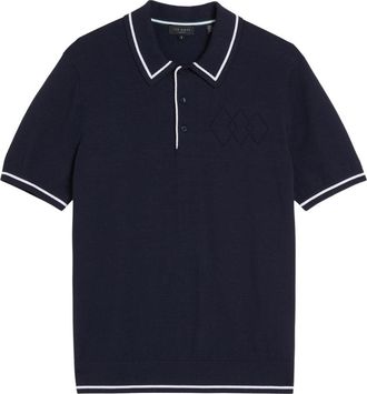 Ted Baker Dunow Navy Pointelle Diamond Polohemd