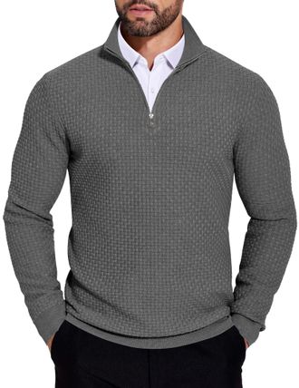 Coofandy Herren Pullover Half Zip Winterpullover Warm M&auml;nner Stehkragen Herrenpullover Langarm Business Casual Arbeits Sweatshirt Ohne Kapuze Dunkelgrau XXL