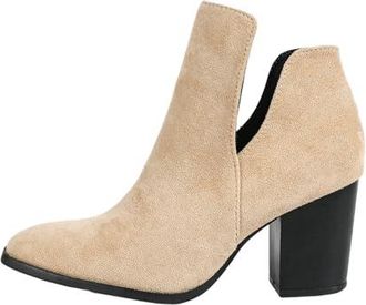 Generic Bottines À Talons Épais Et Bout Pointu pour Femmes avec Découpes Et Style Western,Beige,41 EU