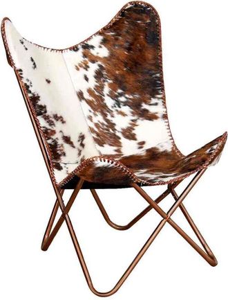 vidaXL Vidaxl - Chaise papillon en cuir de vachette marron et blanc - Dossier incurv&eacute; pour confort - Armature en fer robuste - Dimensions 74x66x90 cm