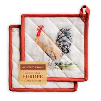 Maison d'Hermine Campagne Lot de 2 maniques, 100% Coton, pour Barbecue, Cuisson, Four, Micro-Ondes, grillades, Printemps/été, Pâques, (20cm x 20cm)