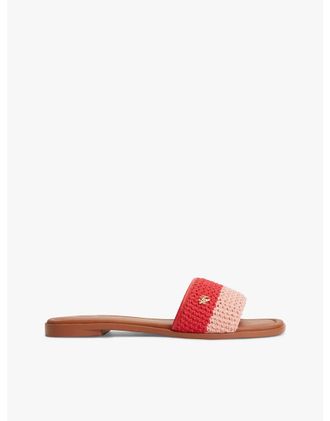 Tommy Hilfiger Gewebte Pantoletten mit Colourblock-Design in Rot-Bunt und Logo-Plakette