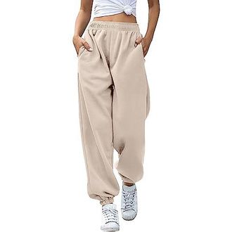 Generic Pantalon de jogging d&eacute;contract&eacute; taille haute 2026 pour femme pour yoga et entra&icirc;nement confortable avec poches lat&eacute;rales, beige, XXL