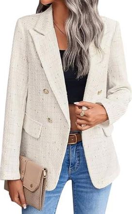 Onsoyours Manteau Blazer D&eacute;contract&eacute; pour Femmes Double Boutonnage Trois Boutons Revers Slim Fit Manteau De Costume avec Poche A01 Beige S