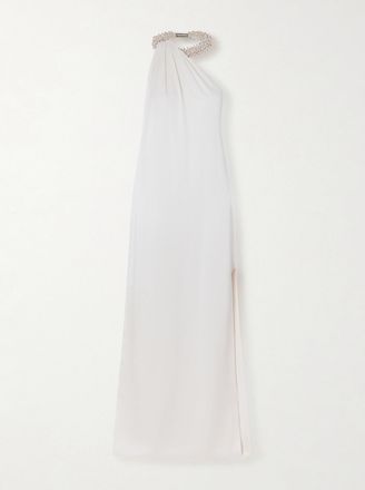 Stella McCartney Asymmetrische Robe Aus Gl&auml;nzendem Cr&ecirc;pe Mit Verzierungen - Wei&szlig;