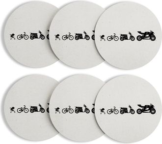 Fabulous Untersetzer aus Glas, rund, Korkboden - Die Evolution des Motorrads, gro&szlig;e Zylinder, Cafe Racer Daumen - 6 St&uuml;ck (95 x 95 mm)