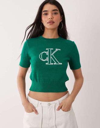 Calvin Klein Jeans Top en maille &agrave; logo monogramme - Vert