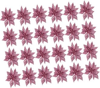 Angoily 24 St&uuml;ck Weihnachtsbaumblumen Girlande 10cm Kleiner Doppel Schicht Rattan Bl&uuml;ten mit Glitzereffekt Selbstgemacht Weihnachtskranz Dekoration Kunstvoll 