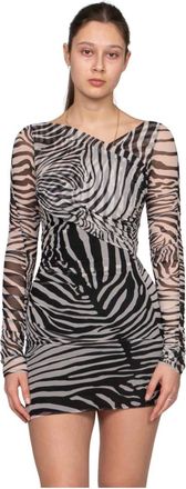 Blumarine Femme, Robes, Noir, Taille: 40 FR M1039 Robe Asym&eacute;trique en Mousseline &agrave; Imprim&eacute; Z&egrave;bre