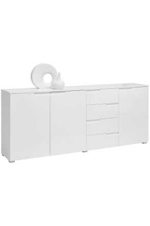 CARRYHOME Sideboard Spice, Wei&szlig;, Wei&szlig; Hochglanz, Holzwerkstoff, 2 F&auml;cher, 4 Schubladen, 195x80x38 cm, Wohnzimmer, Kommoden & Sideboards, Sideboards