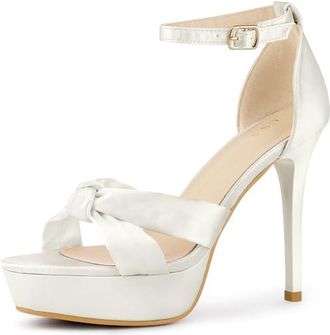 Allegra K Sandales à talons aiguilles contrastées en satin avec noeud torsadé pour femmes blanche 40