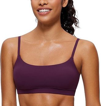 CRZ YOGA Femmes Butterluxe Ajustable Spaghetti Soutien-Gorge de Sport Rembourré Yoga Soutien-Gorge Violet foncé 36