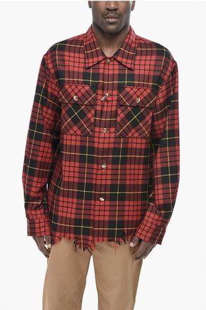 Alexander McQueen Tartan Shirt With Fringed Hem size 17.5