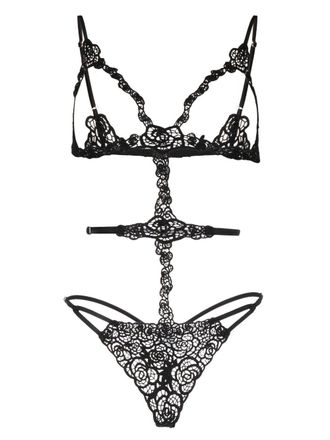 Fleur du Mal Fleur Body aus Guipure - Schwarz