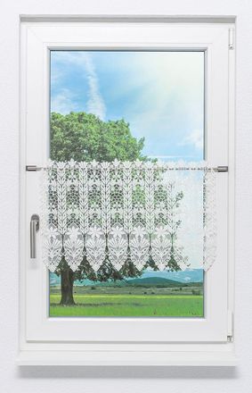 Plauener Spitze Scheibengardine Blütenmedaillon (Bx H) 64cm * 42cm weiß