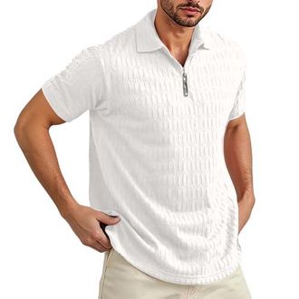 Generic Polo pour homme, coupe ajust&eacute;e, avec fermeture &eacute;clair et d&eacute;tails en maille, respirant, extensible, d&eacute;contract&eacute;, &agrave; manches courtes, pour le quotidien a