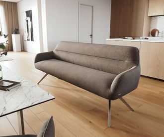 DELIFE Esszimmerbank Taya-Flex 200 cm Strukturstoff Soft Taupe Kreuzgestell kantig Edelstahl Taschenfederkern, B&auml;nke