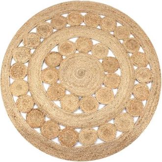 vidaXL Tapis Jute Design Tress&eacute; 120 cm Rond Moquette Carpette &agrave; la Main D&eacute;cor