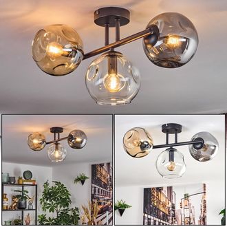 HOFSTEIN Deckenleuchte Ripoll, 3-flammige Deckenlampe aus Metall/Glas in Schwarz/Rauch/Bernstein/Klar, Leuchte im Retro/Vintage-Design (Schirme Ø 15 cm), E14, 