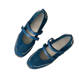 Generic JCVBN Edition Vintage Cuir Rouge Mary Jane Chaussures Femmes Magique Sticker Casual Ballet Simple Chaussures, bleu, 35.5 EU