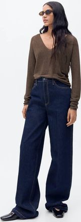 Mango Pull-over Lurex col V chocolat - Femme - 2XL - MANGO