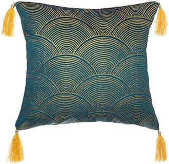 Atmosphera Atmosphera - Coussin Glitter en Velours Bleu Canard 40x40 cm