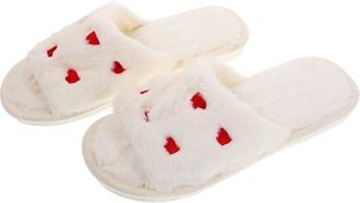 IFUNDOM Pantoufles &agrave; Bout Ouvert pour Femme en Fausse Fourrure Blanche Motif Coeur Semelle Antid&eacute;rapante Taille 39-40 Pantoufles DInt&eacute;rieur et Ext&eacute;rieur Chaud