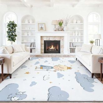 Generic Moderne Antid&eacute;rapant Tapis Bleu Clair - Doux R&eacute;sistant Lavable en Machine Tapis &agrave; Motif Dessin Anim&eacute; Nuage &Eacute;toile Prince Poil Ras Moquette pour Salon 