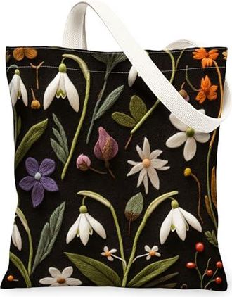 Generic Sac fourre-tout en toile r&eacute;utilisable pour le shopping, 33 x 38,1 cm, motif floral sur le th&egrave;me du tricot, sac d&eacute;picerie pour femme, sac fourre-tout a