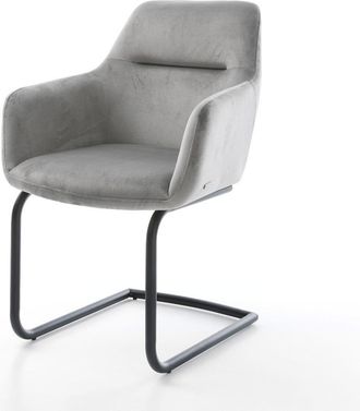 DELIFE Freischwinger Pejo-Flex Samt Grau Freischwinger rund Schwarz Taschenfederkern, Esszimmerstühle