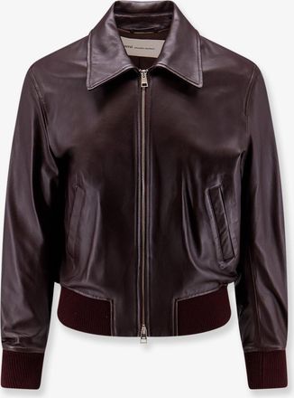 Ami Bordeaux leather jacket with zip - AMI PARIS - gender_Man