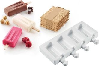 Silikomart | GEL10M Silikon-Eiscremeform MINI VINTAGE, antihaftbeschichtet, 4 Hohlräume, Packung mit 1 Kuchenform + 50 Holzstäbchen, Easy Ice Cream, 93 x 48 mm, 