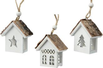 Kaemingk Christbaumschmuck Haus Holz 7cm - Figur zum Aufhängen - 1 Stück Sortiert - Weihnachtsbaum Anhänger für Weihnachten - Christbaumanhänger & Weihnachtsba
