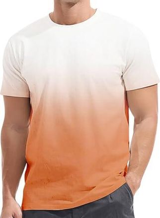 Generic Chemise à manches courtes et col rond dégradée pour homme - T-shirt tendance pour entraînement athlétique, gym, course à pied, Orange, XXL