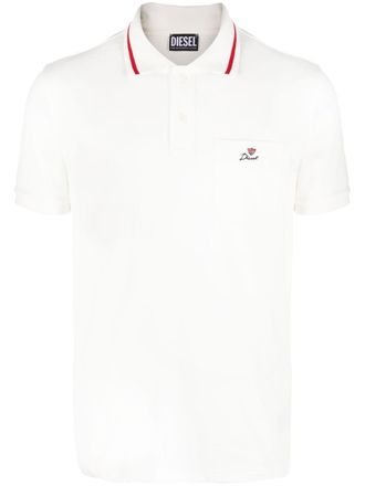 Diesel polo &agrave; logo brod&eacute; - Blanc
