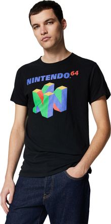 Nintendo Herren N64 Logo Kurzarm T-Shirt, Schwarz, Mittel