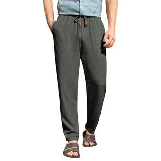 Generic Pantalon de jogging pour homme - Pantalon chino droit en lin - Avec poches - L&eacute;ger - Tendance - Respirant - Avec cordon de serrage - Tailles S &agrave; 4XL, 