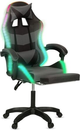 IDMarket LED-Gaming-Sessel LUC mit Fußstütze, Kopfkissen und Lendenwirbelstütze Schwarz und Grau