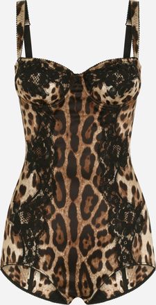Dolce & Gabbana Bodysuit Aus Satin Mit Leopardenprint - Frau Blusen Und Tops Animalprint Satin 3b
