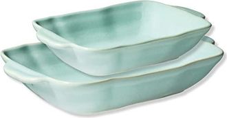 Mäser 931847 Serie Vera, Auflaufformen mit Reaktivglasur im 2er Set, kratz- und schnittfest, rechteckig, Grün, Keramik