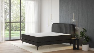 Emma Elite Boxspringbett V2 - Dunkelgrau - 200x200 cm - Kopfteil Streifen - Metallf&uuml;&szlig;e