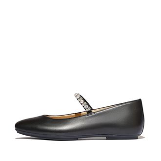 FitFlop Delicato Pearls-And-Crystal Leather Ballet Flats, Damen-Ballerinas, Schwarz, 37 EU, Schwarz, 37 EU