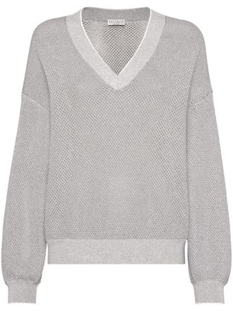 Brunello Cucinelli pull en maille &agrave; col v - Gris