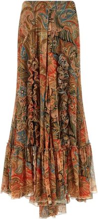 Etro Femme, Jupes, Multicolore, Taille: 40 FR Jupe Maxi en Soie avec Volant et Motif Paisley