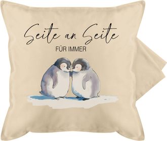 Shirtracer Kissenbezug - Kissen - Seite an Seite für Immer Pinguine Geschenk Paar Geschenke Valentinstag Pärchen Geschenke Weihnachten Paar Geschenk für Verliebt